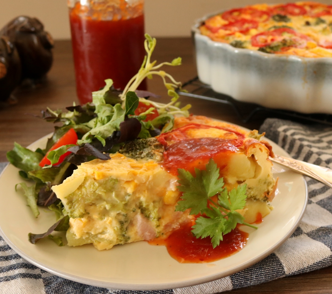 Potato, Ham & Broccoli, Self-Crusting Quiche | Tania's Kitchen